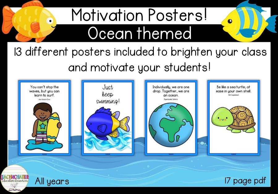 Ocean themed classroom motivation posters